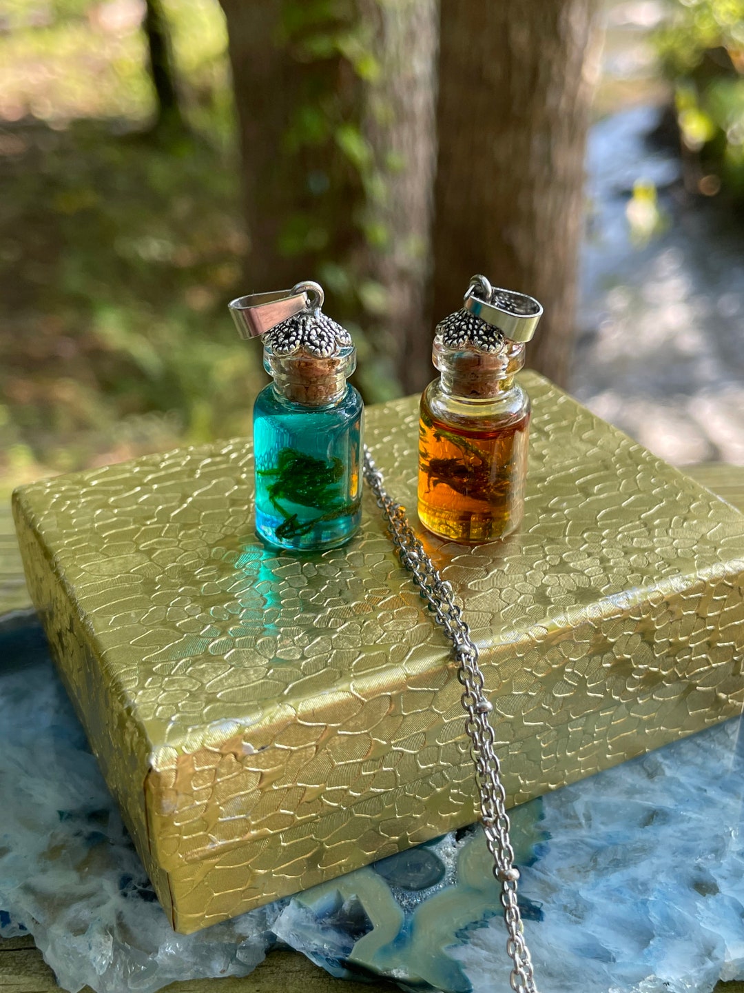 Custom Tiny Glass Bottle Necklace, Real Moss Pendant, Amber Resin ...
