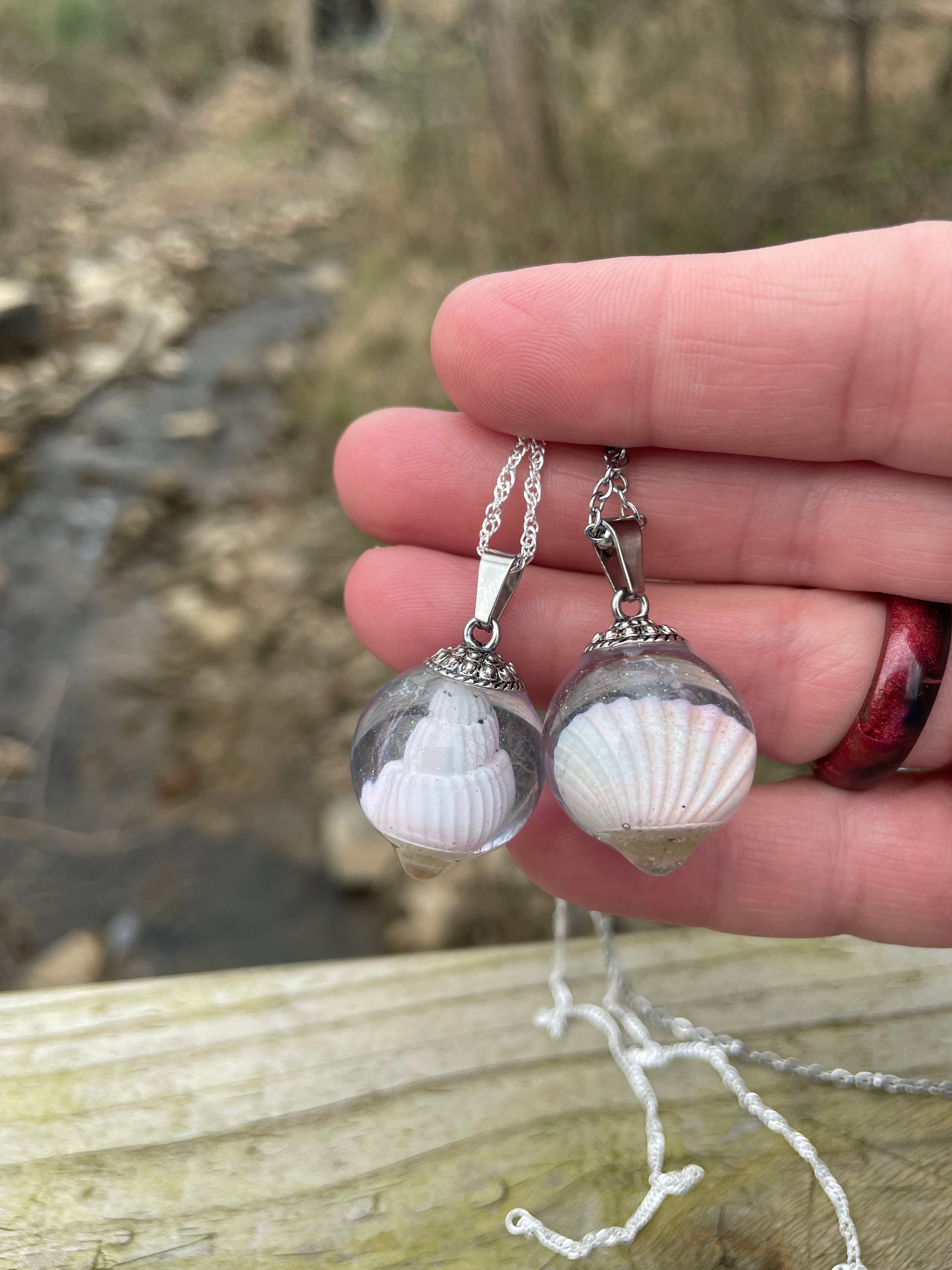 Ocean Resin Orb Necklace: Seashell Pendant, Beach Jewelry - Etsy