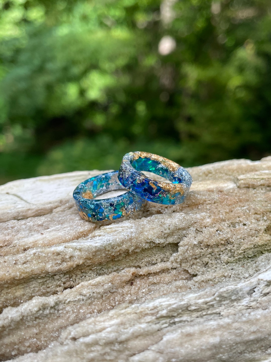 Blue Resin Ring, Resin Ring, Boho Ring Set, Anxiety Rings, Alternative ...
