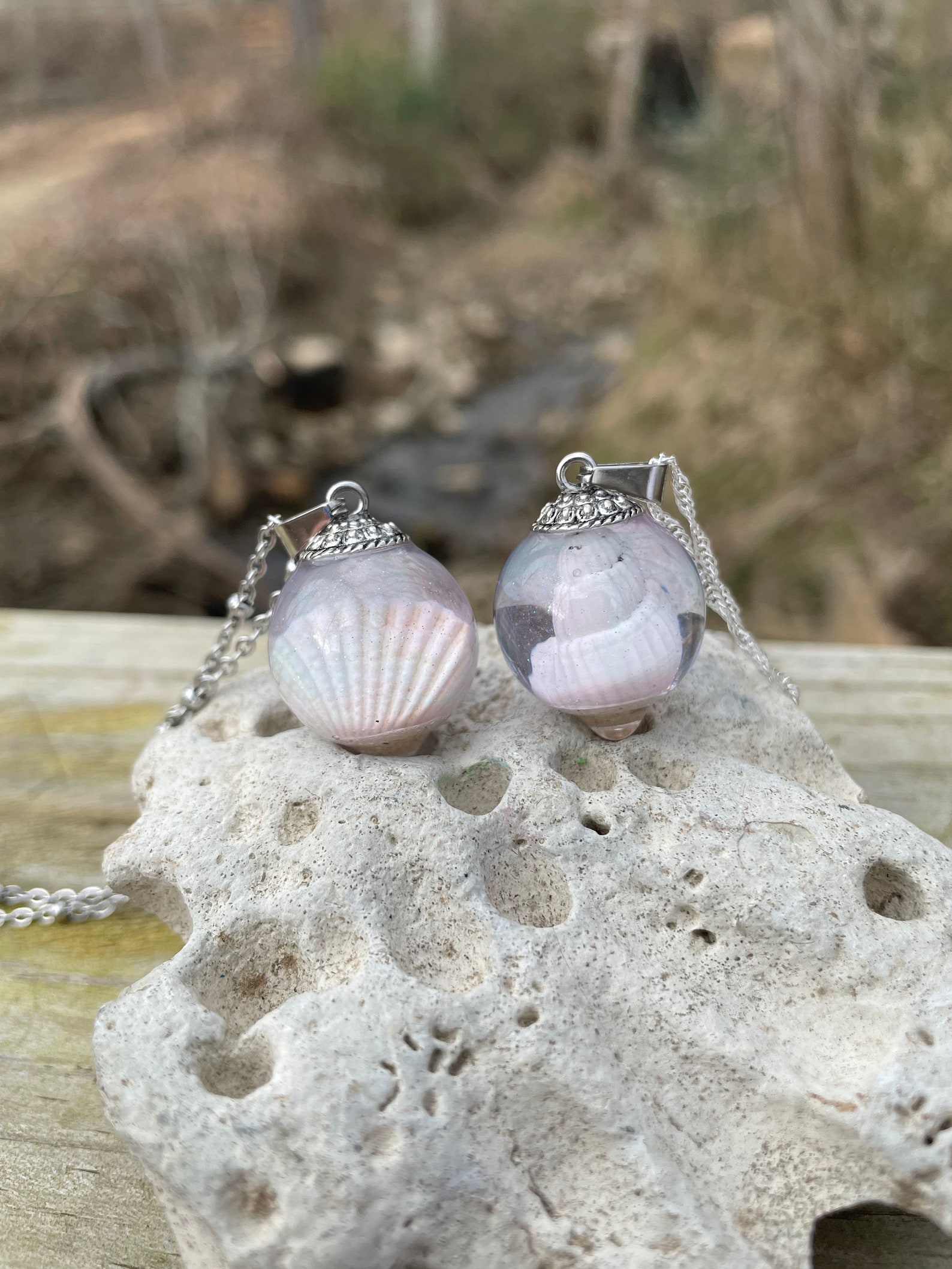 Ocean Resin Orb Necklace: Seashell Pendant, Beach Jewelry - Etsy