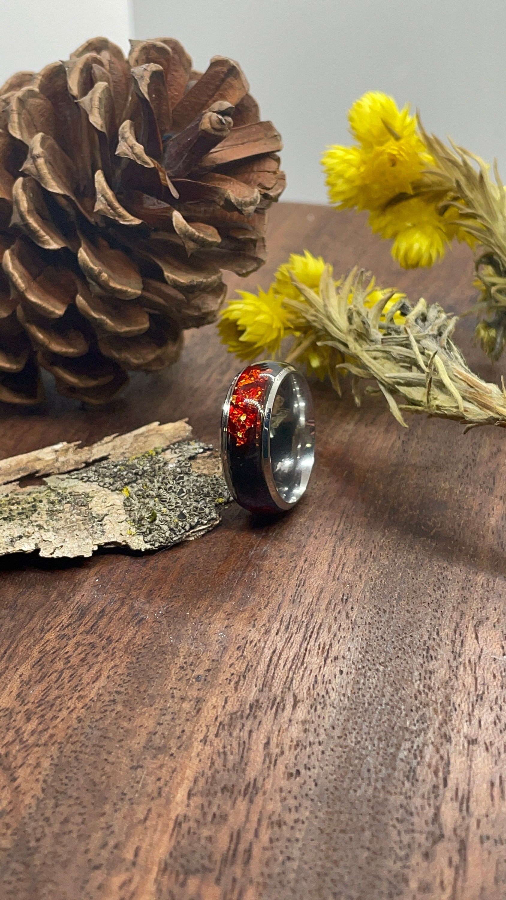Handmade Stainless Steel Epoxy Resin Ring With Copper Flakes - Etsy