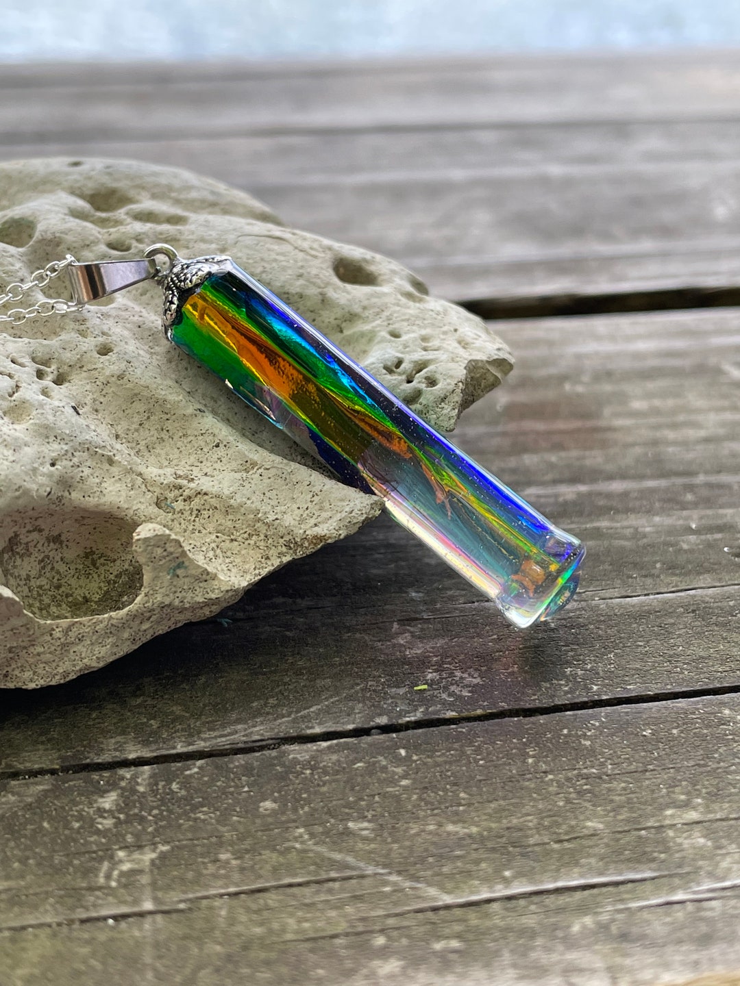 Black Rainbow Translucent Necklace, Epoxy Resin Necklace, Wanderlust ...