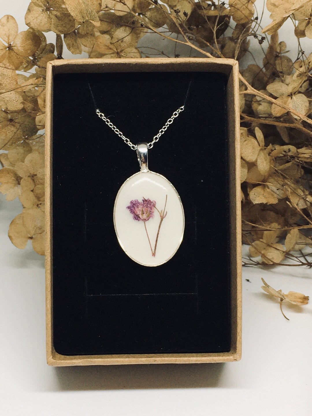 Flower Necklace, Resin Inclusions, Clear Resin Necklace, Wood Resin ...