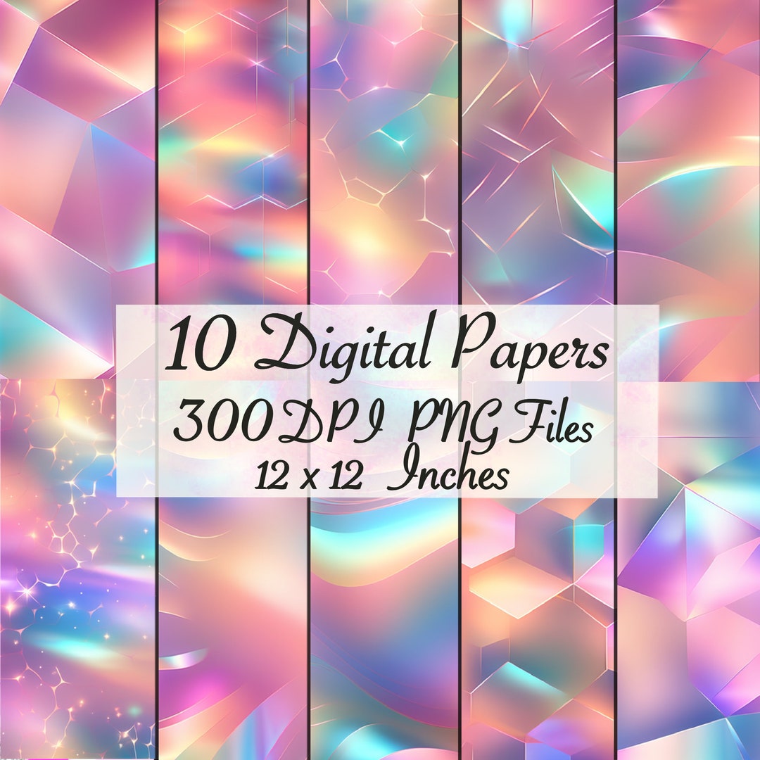 Modern Holographic Patel Rainbow Digital Paper. Backgrounds, Printable ...