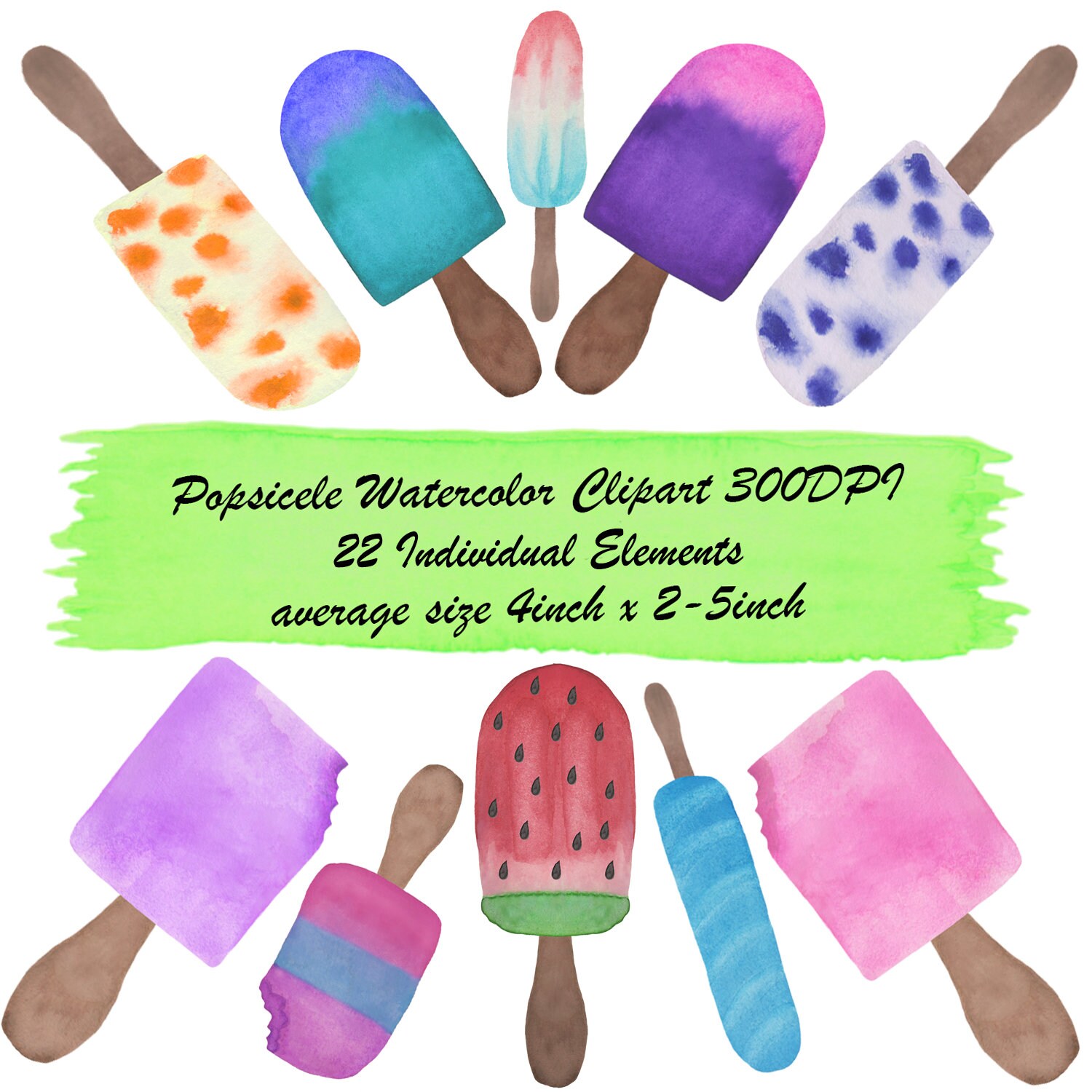 Clip Art & Image Files Papercraft Embellishments Watercolor Popsicle ...