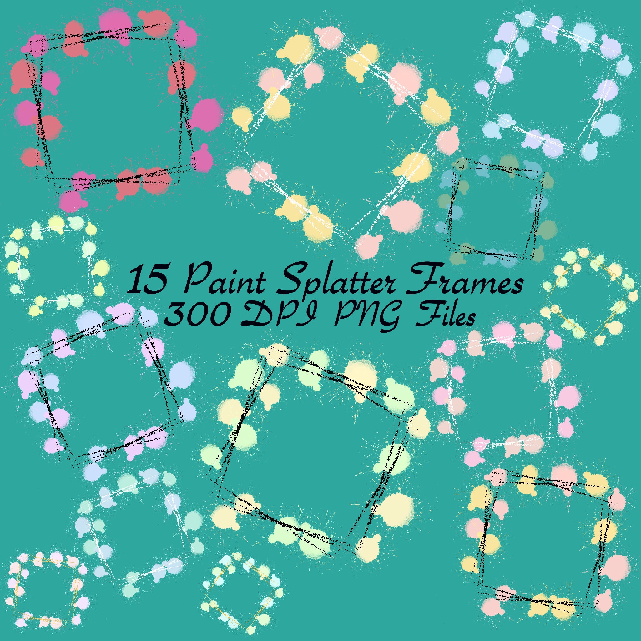 Modern Paint Splatter Square Frames Set. Printable Scrapbook - Etsy