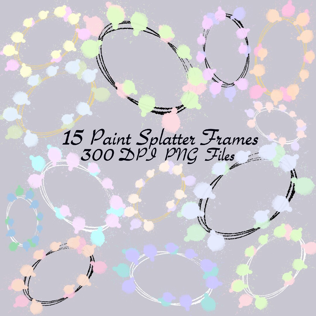 Modern Paint Splatter Oval Frames Set. Printable Scrapbook Clipart ...