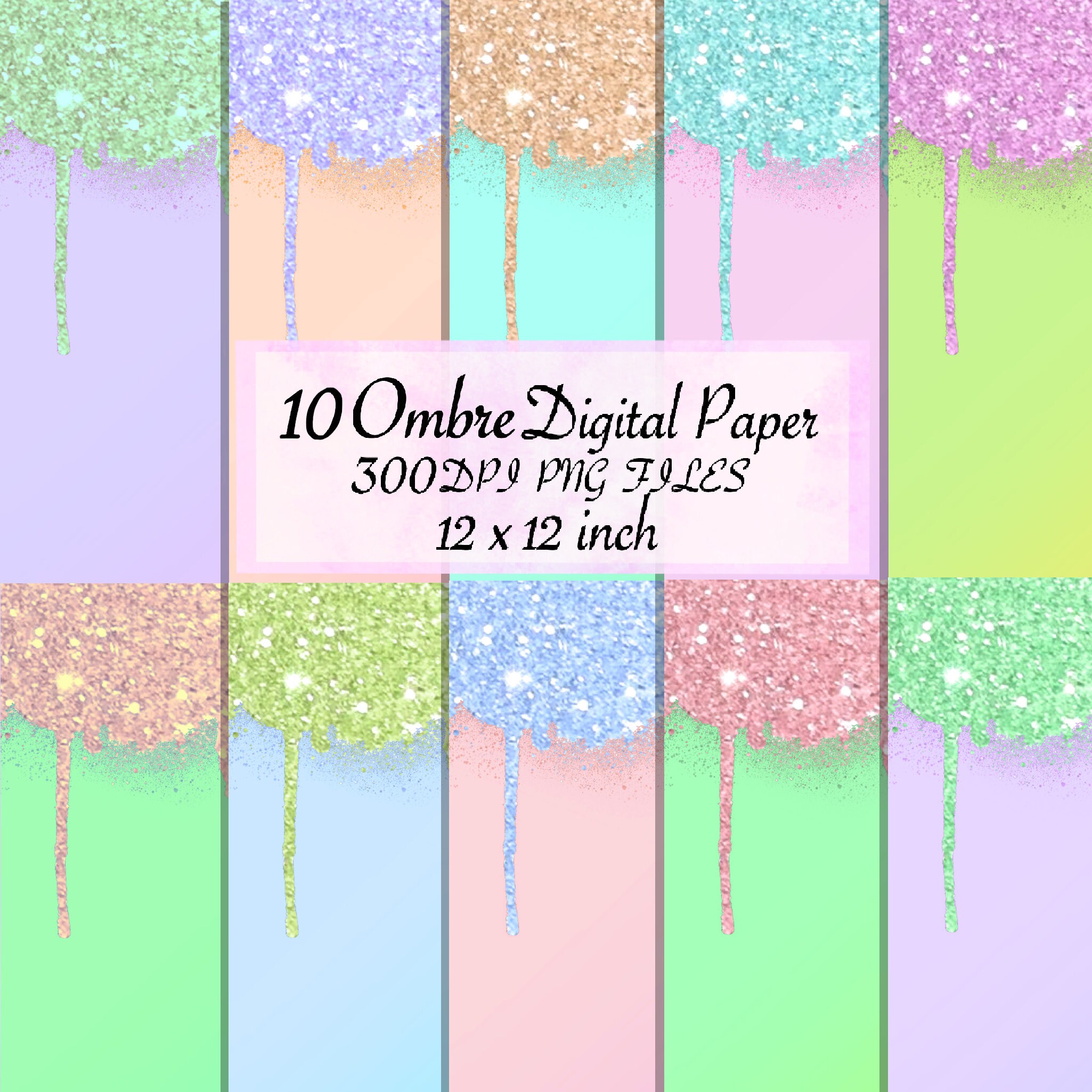 Modern Happy Ombre Rainbow Gradient Drips Digital Paper. Backgrounds ...