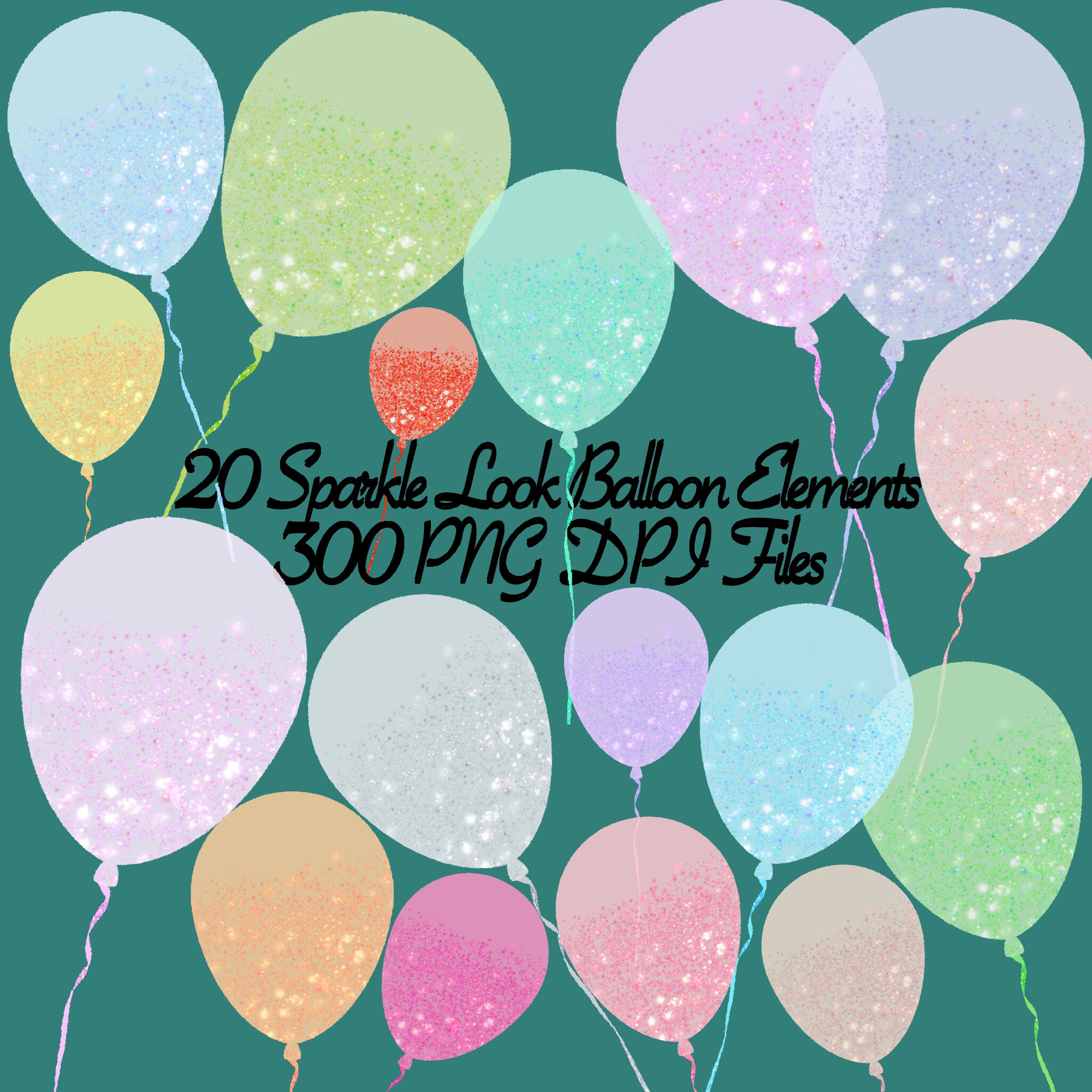 Pretty Balloons, Digital Download Art Set 300DPI PNG Watercolor Clipart ...
