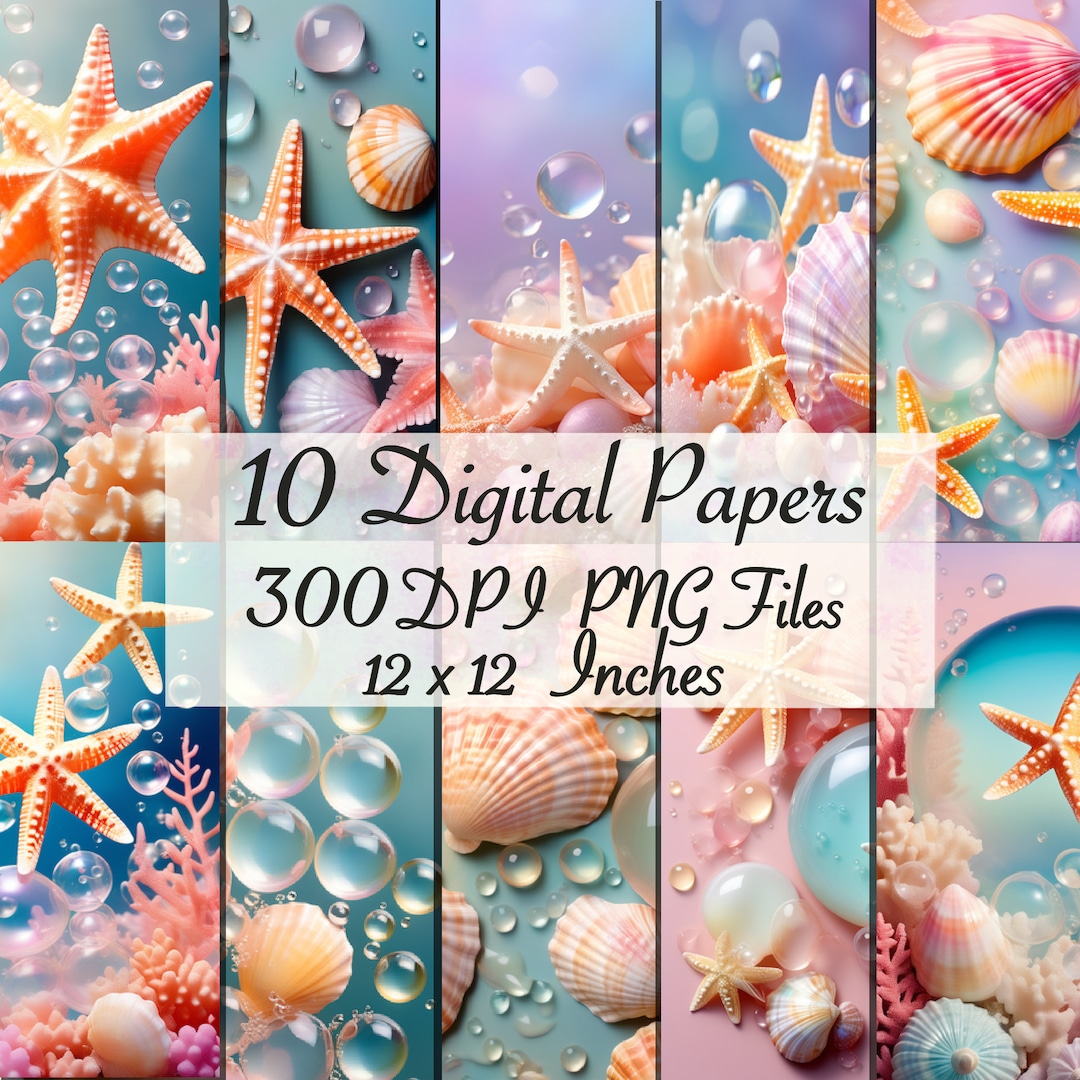 Under the Sea Bubbles and Shells Digital Paper. Backgrounds, Printable ...