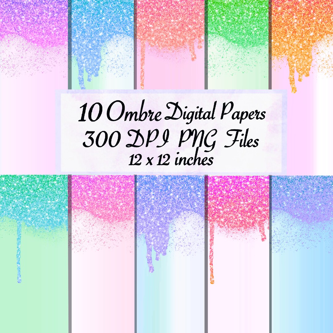 Modern Happy Ombre Rainbow Glitter Drips Digital Paper. Backgrounds ...