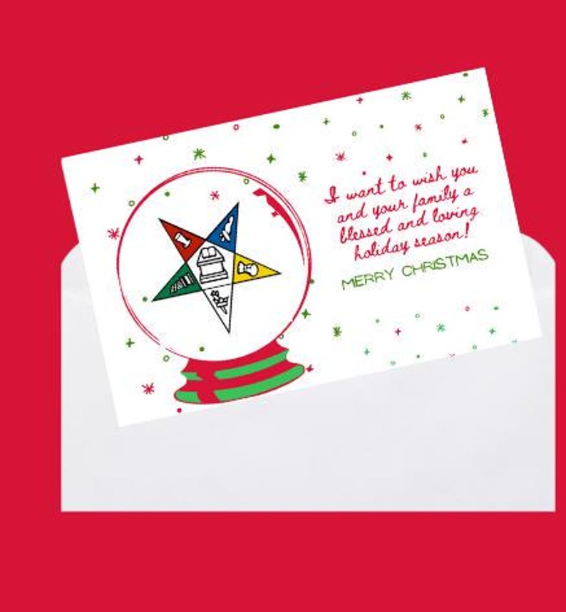 OES Christmas Card | Snow Globe With Emblem | Blessed Holiday Greeting ...