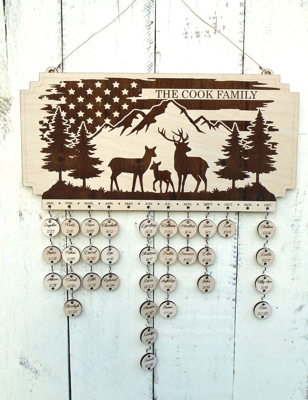 American Flag - Deer - Mountains - Family Calendar - Wood Wall Calendar ...