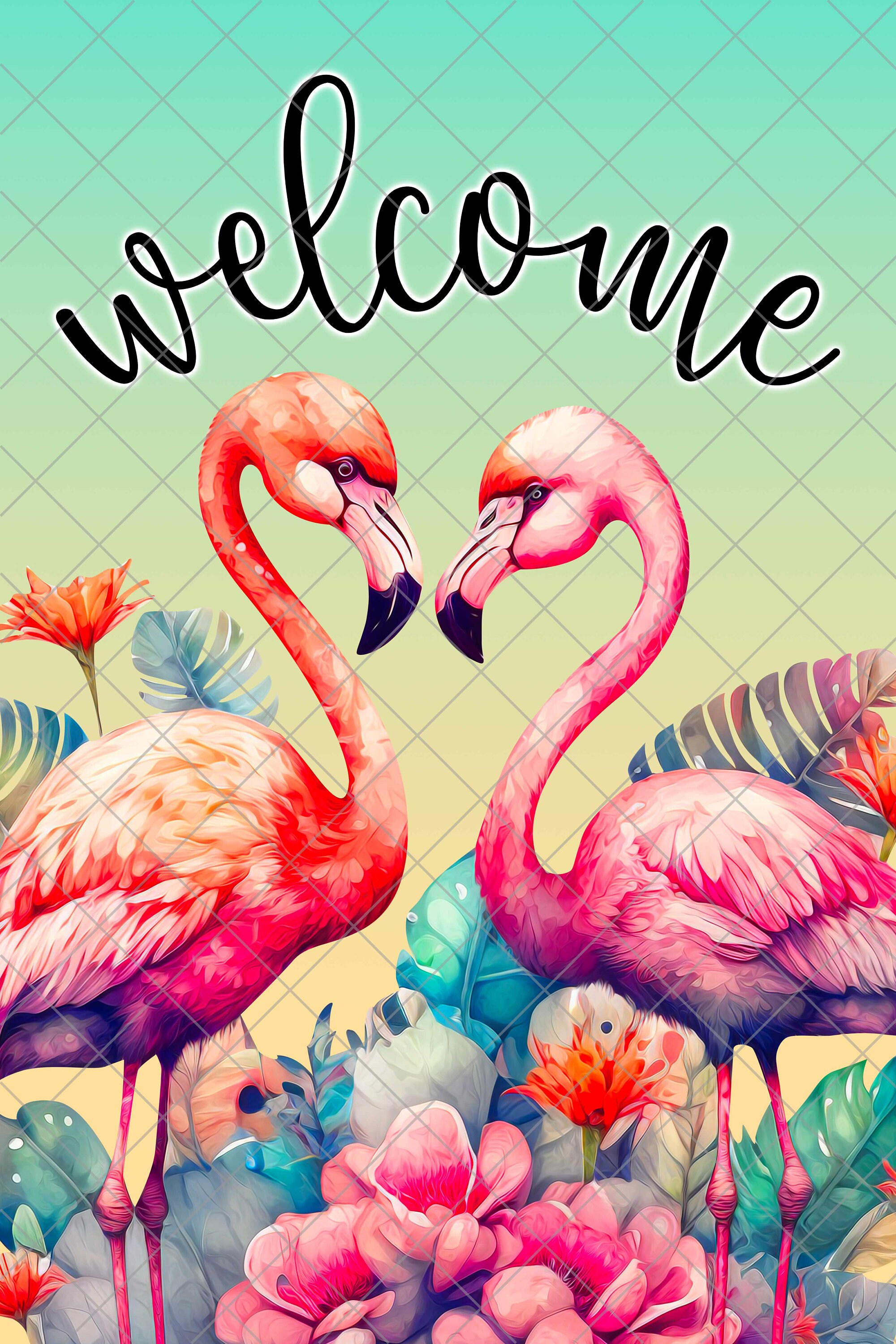 Welcome Flamingo Garden Flag, Summer Yard Flag PNG, Flamingo Flag ...