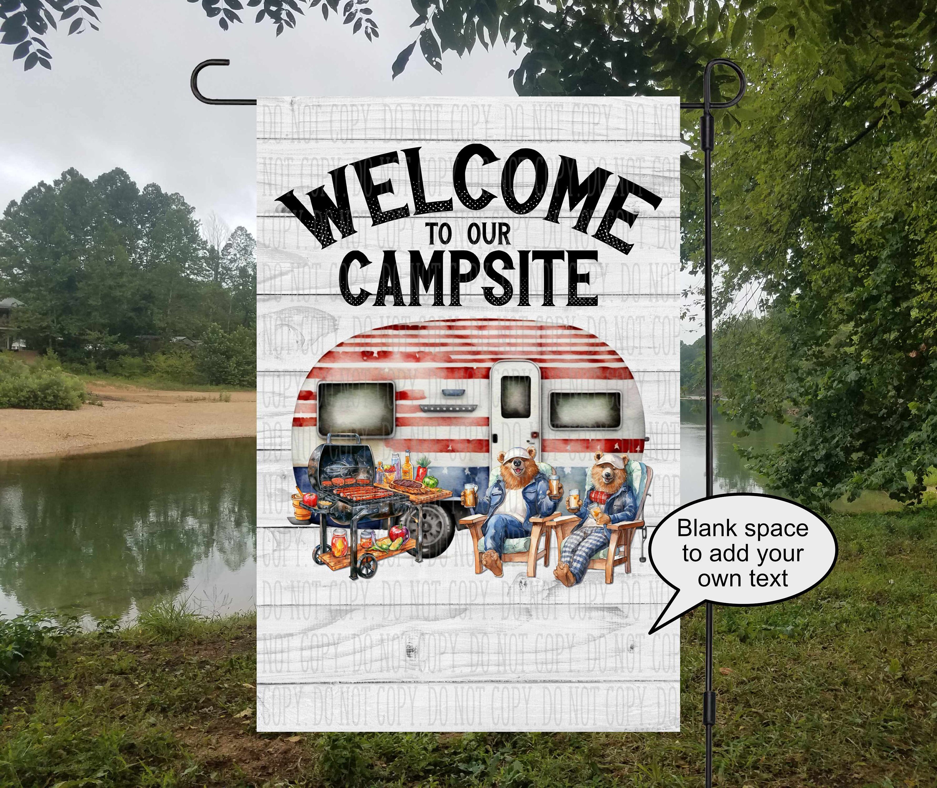 Welcome to Our Campsite. Camping Garden Flag Design, Add Your Text for ...