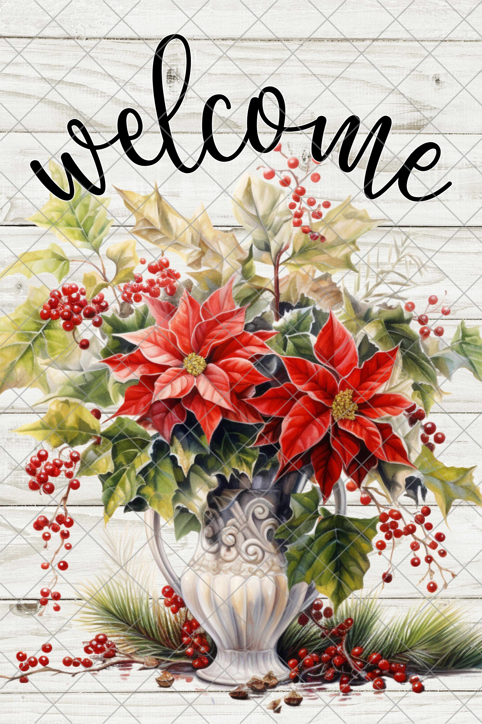 Floral Christmas Garden Flag Sublimation Design, Christmas Welcome Flag ...