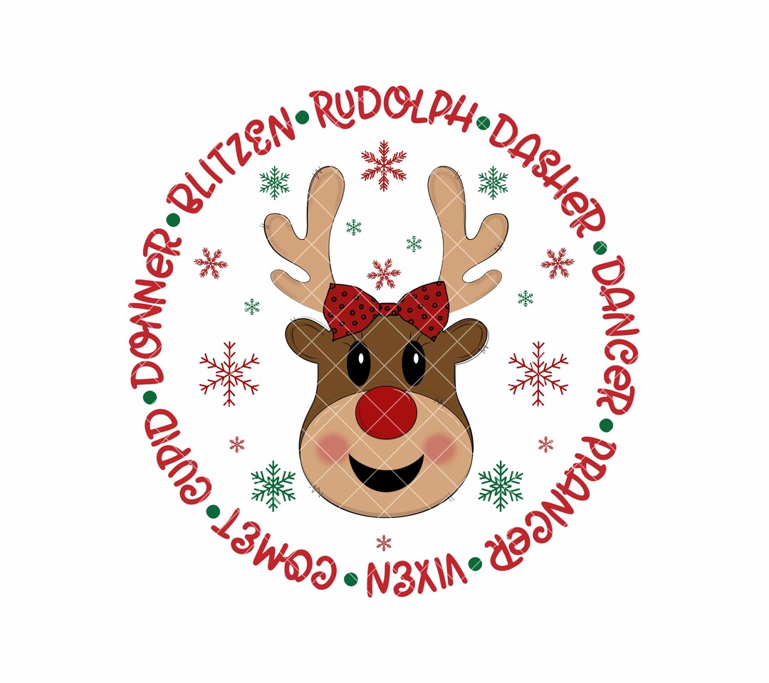 Doodle Reindeer, Reindeer Names PNG, Christmas Sublimation Designs, Two ...