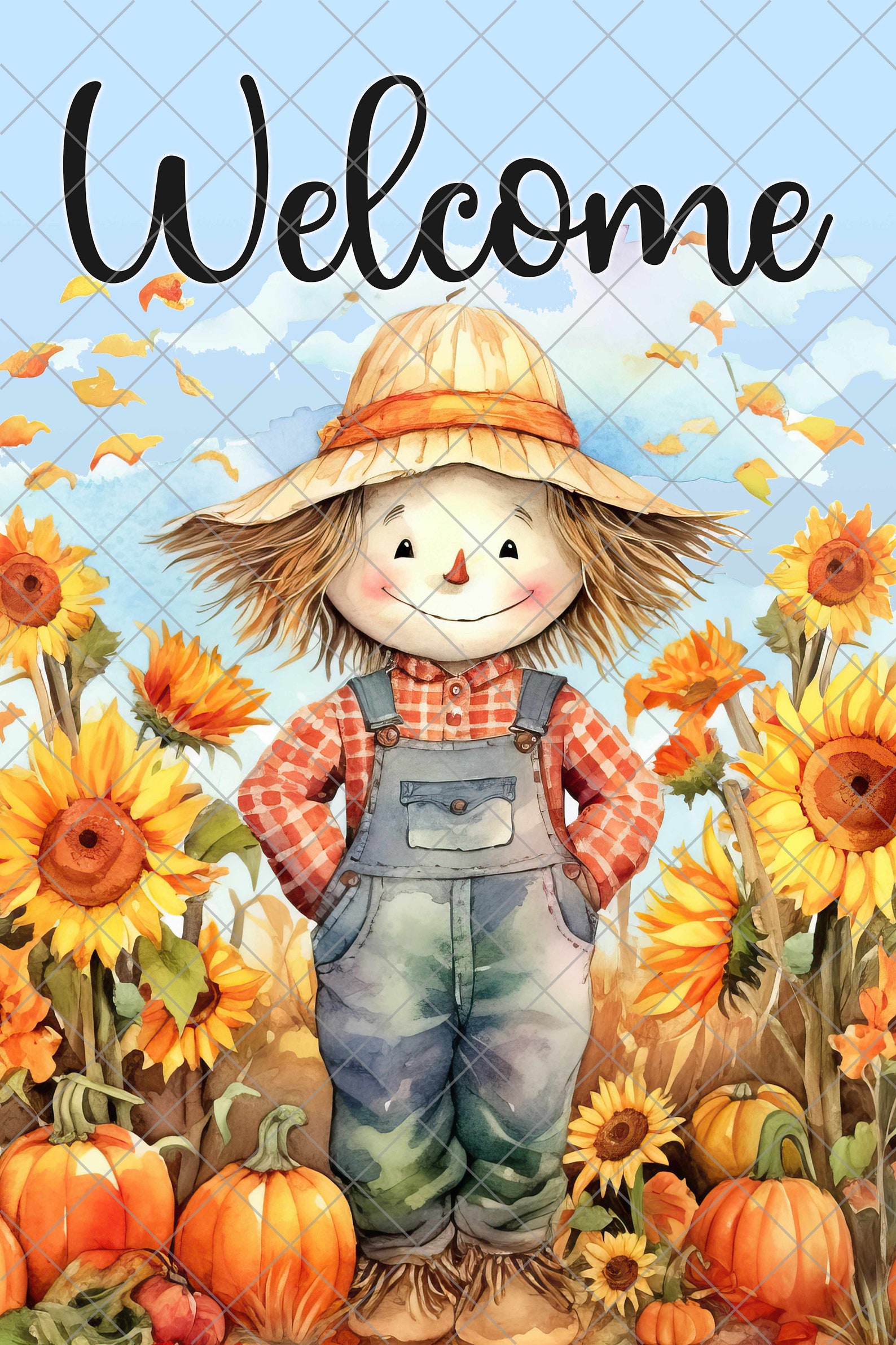 Autumn Scarecrow Garden Flag Png With Pumpkins And Sunflowers Etsy