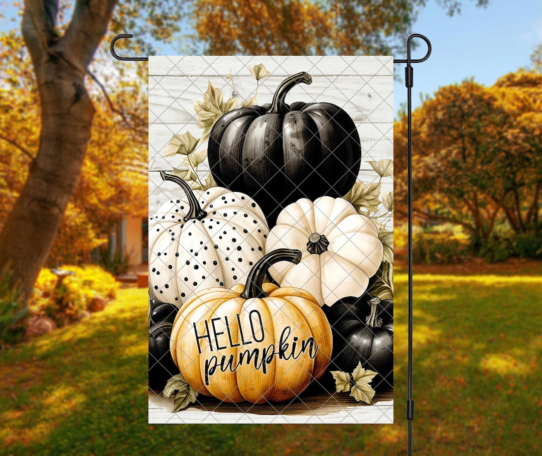 Hello Pumpkin, Fall Garden Flag PNG With Pumpkins. Autumn Yard Flag ...