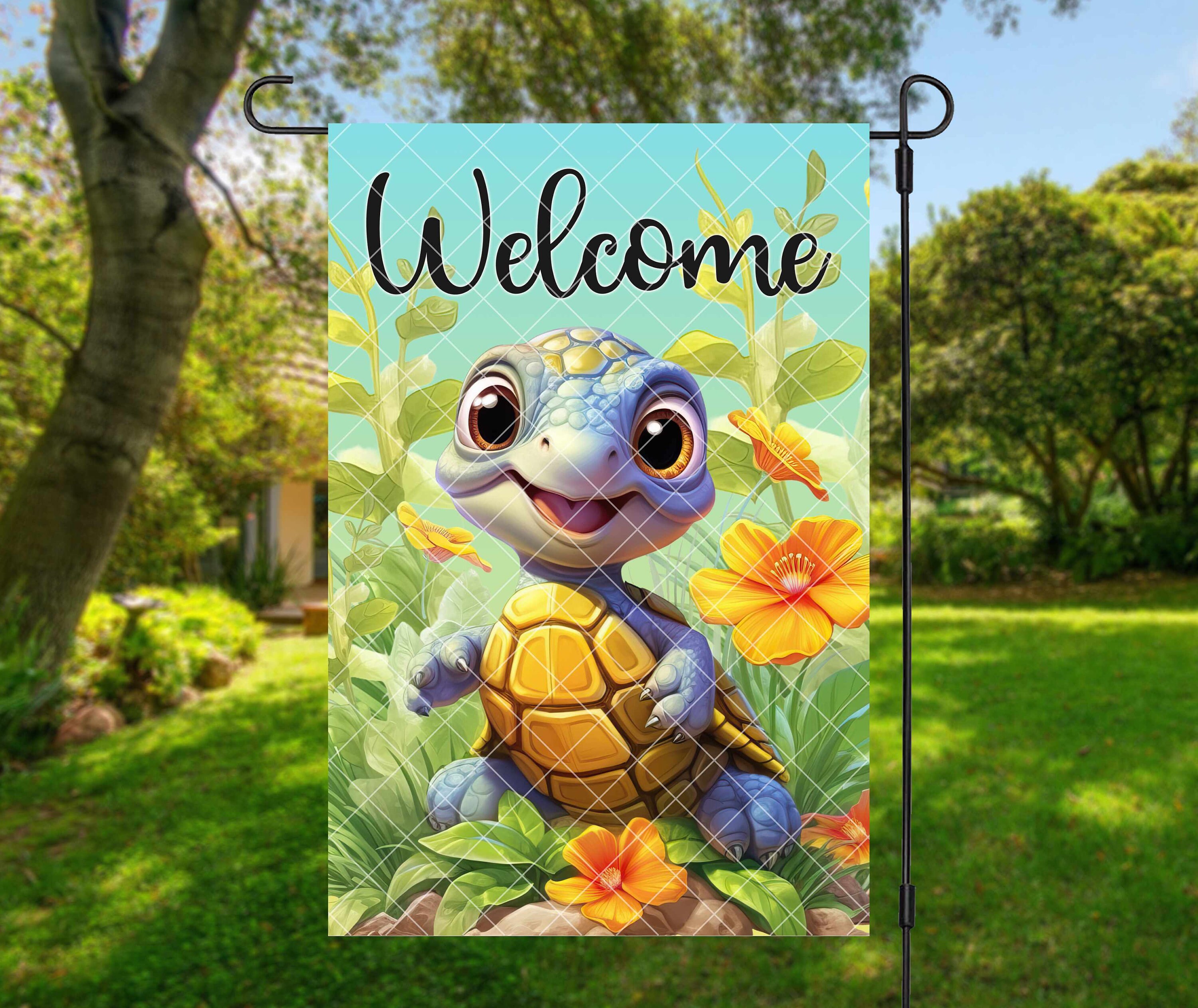 Cute Turtle Garden Flag PNG Digital Design Download/ Sublimation Garden ...