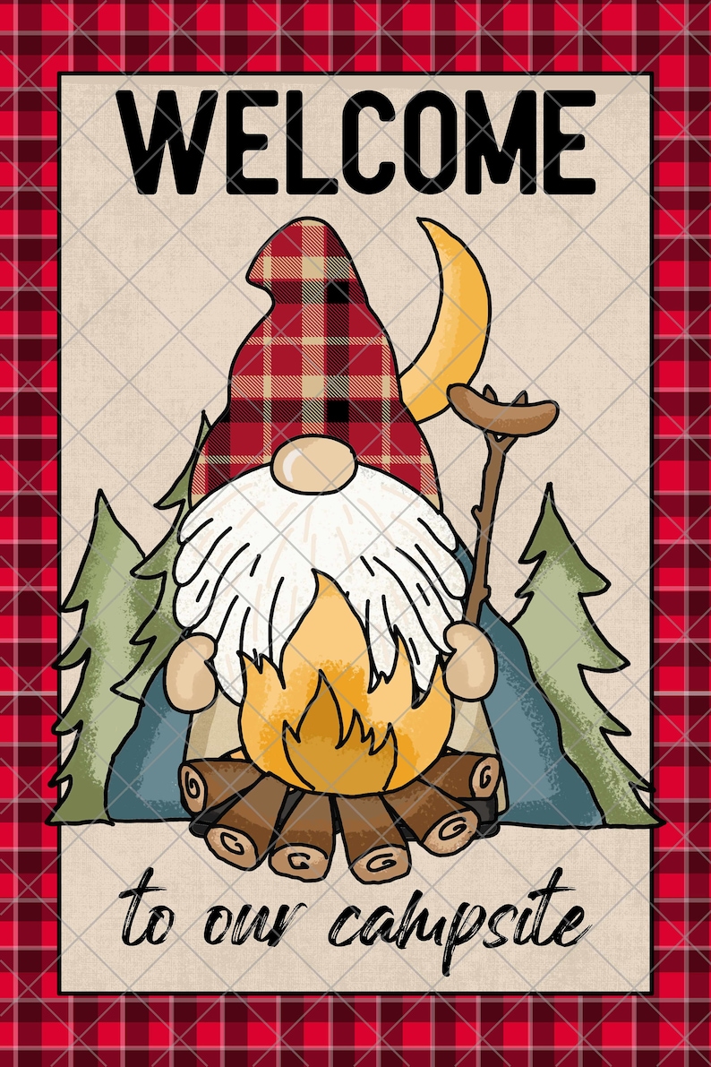 Welcome to Our Campsite, Gnome Camping Garden Flag Template ...