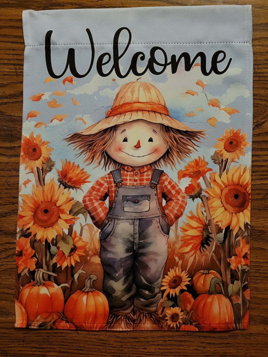 Autumn Scarecrow Garden Flag PNG With Pumpkins and Sunflowers/ Digital ...