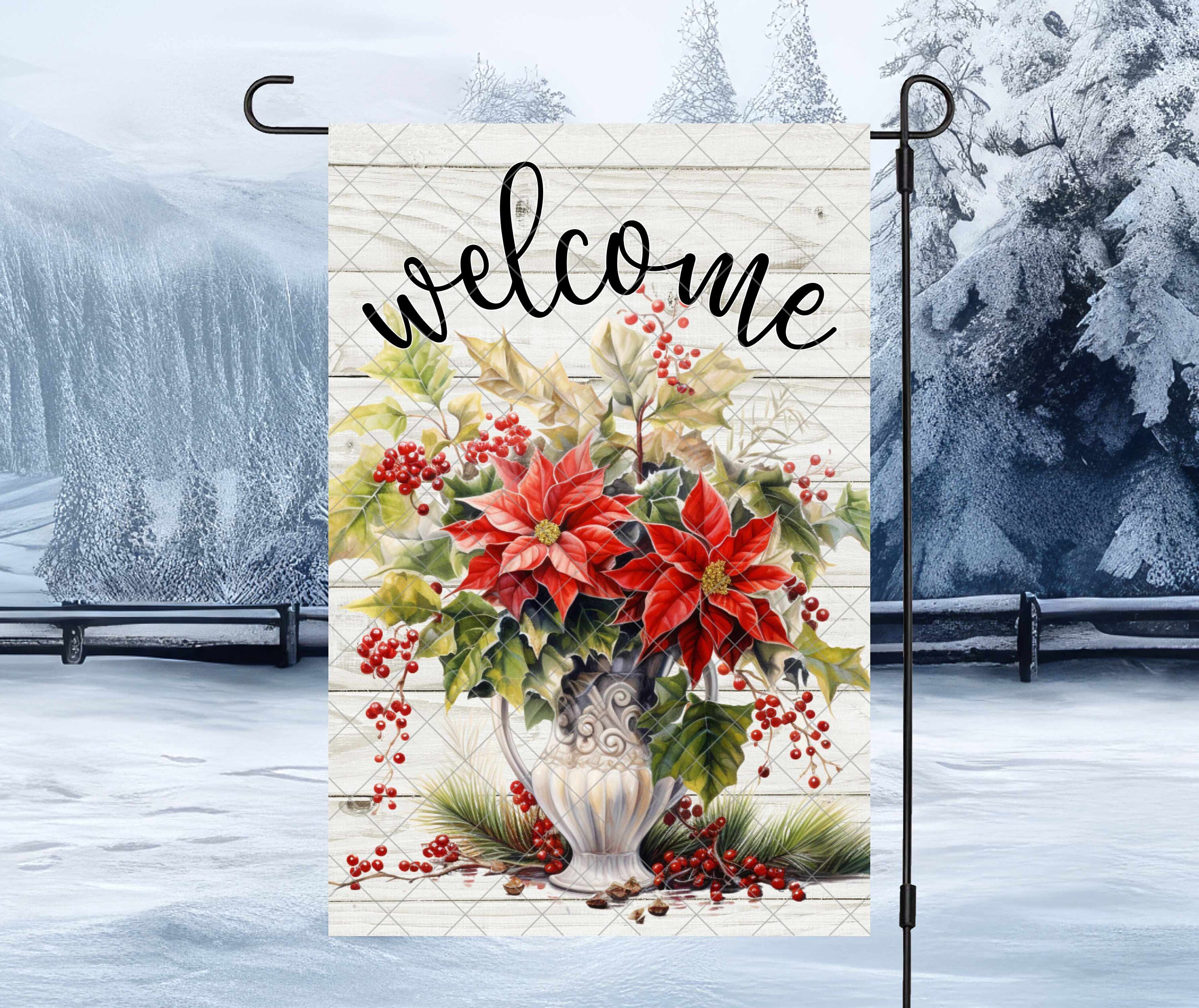Floral Christmas Garden Flag Sublimation Design, Christmas Welcome Flag ...