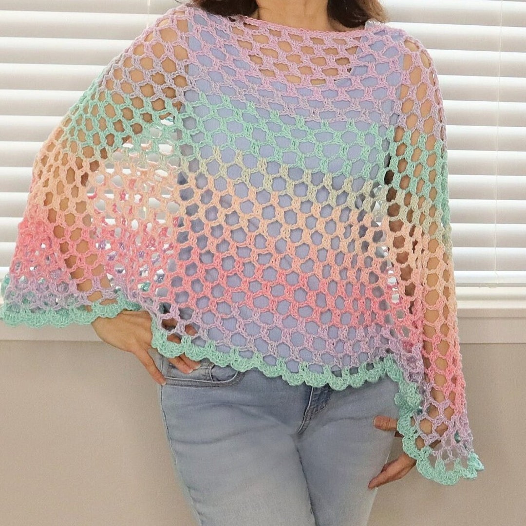 Crochet PATTERN for Crochet Lace Poncho. Wear as a Crochet Mesh SHAWL ...
