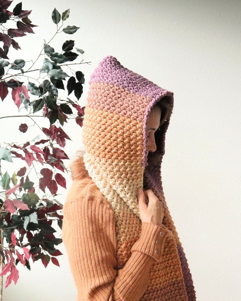 Crochet Hooded Pocket Scarf PATTERN. Crochet Scarf With HOOD. Crochet ...