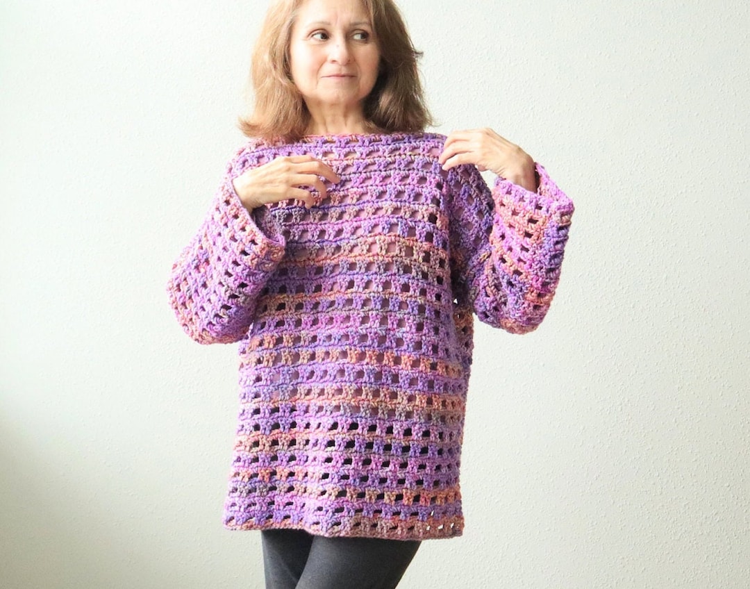 Crochet PATTERN Oversized Mesh Pullover, Tunic Style. Long Sleeves ...