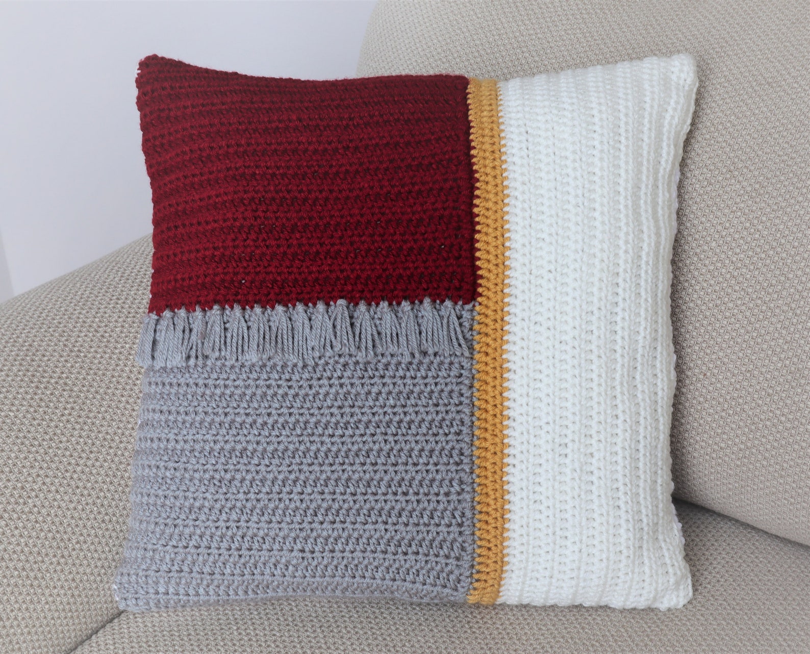 Crochet Pillow Cover PATTERN Color Block Cushion Cover. - Etsy