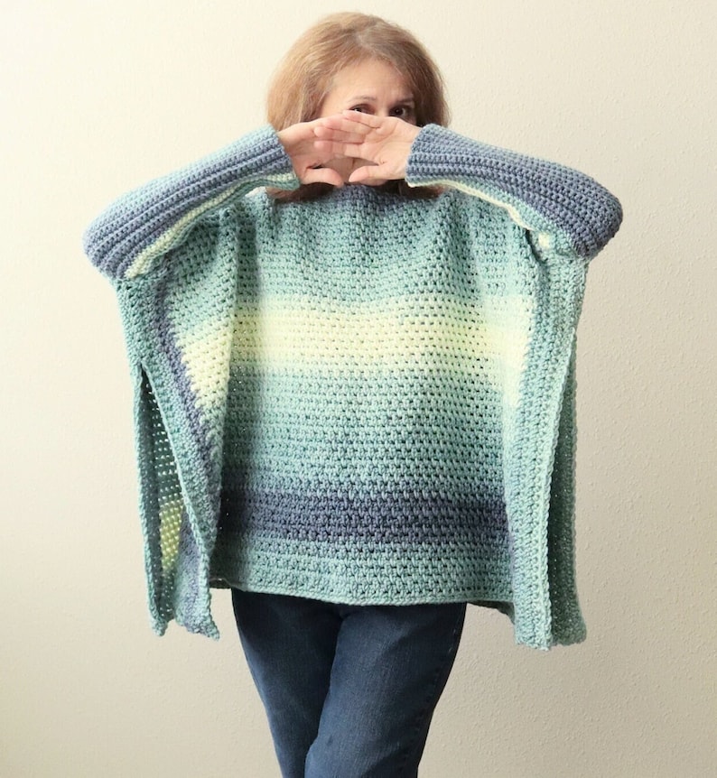 Crochet PONCHO With SLEEVES PATTERN. Crochet Poncho With Long Cuffs ...