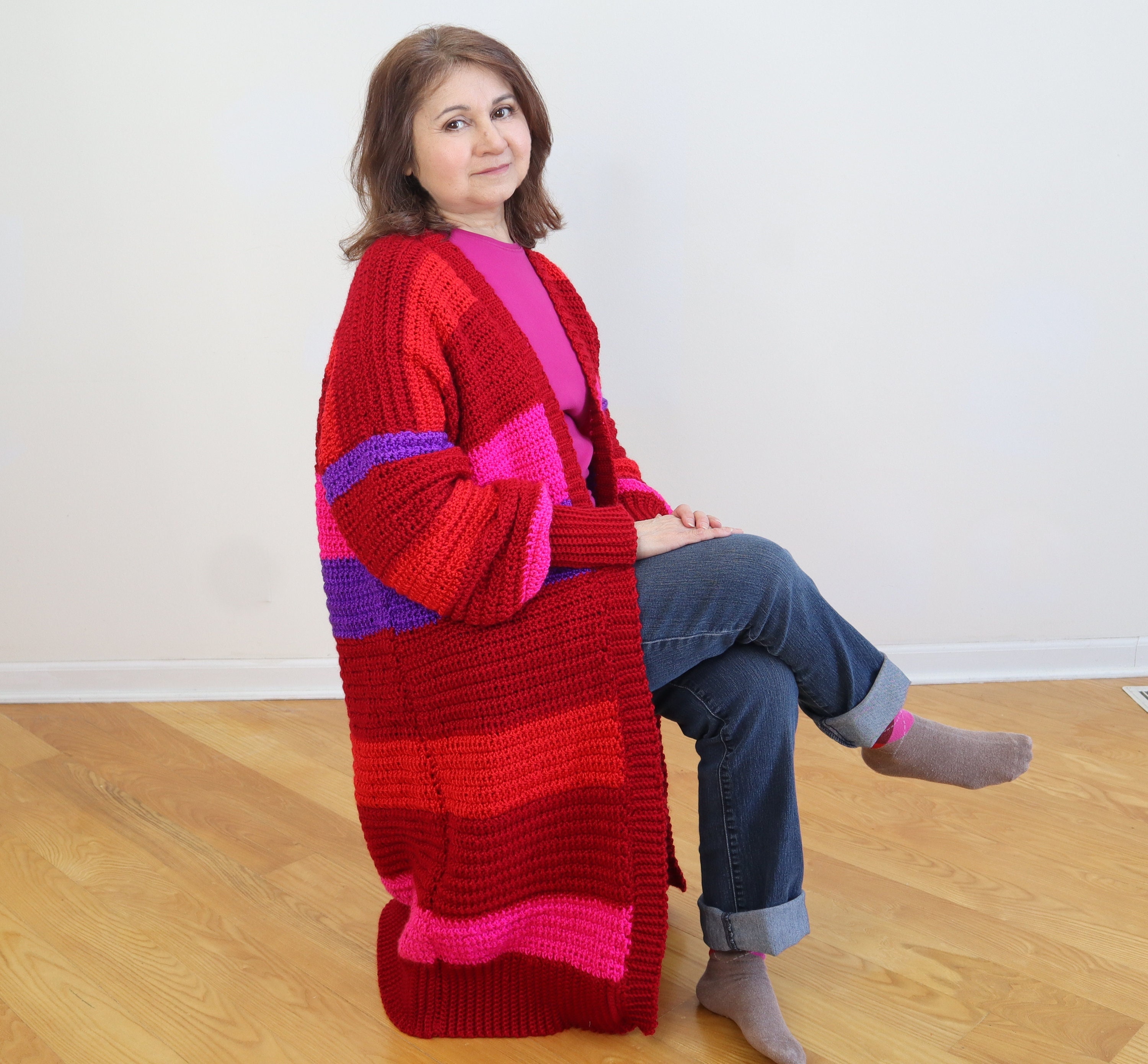 Crochet Long Cardigan Simple Pattern Easy Stitch Gorgeous - Etsy