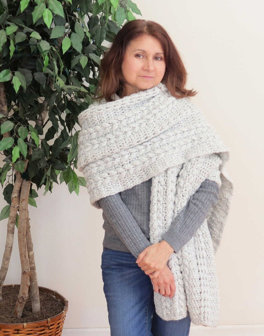 Crochet Cable Scarf. Crochet Cable Wrap. Crochet Wrap Scarf. Crochet ...