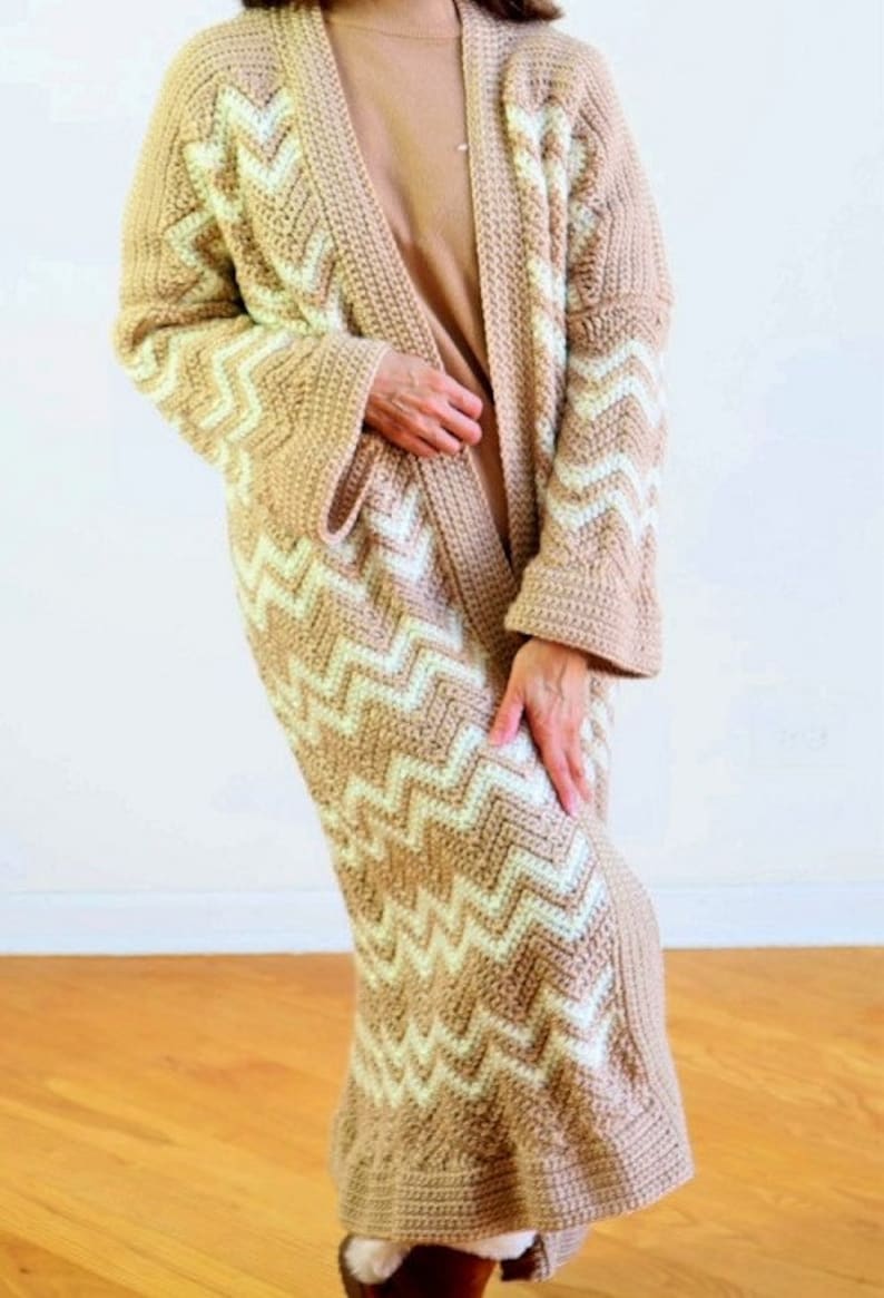 Crochet Long Cardigan PATTERN Using Crochet Chevron Stitch. Crochet ...