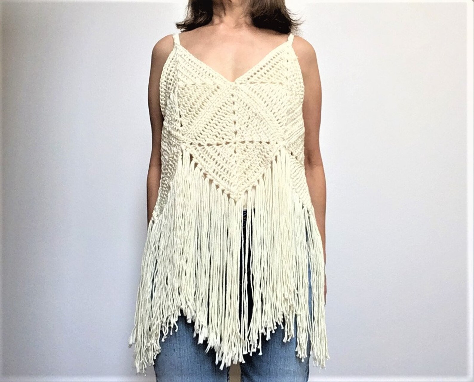 Crochet PDF PATTERN Boho Fringe Vintage Vest. Festival Top. Fast Easy ...