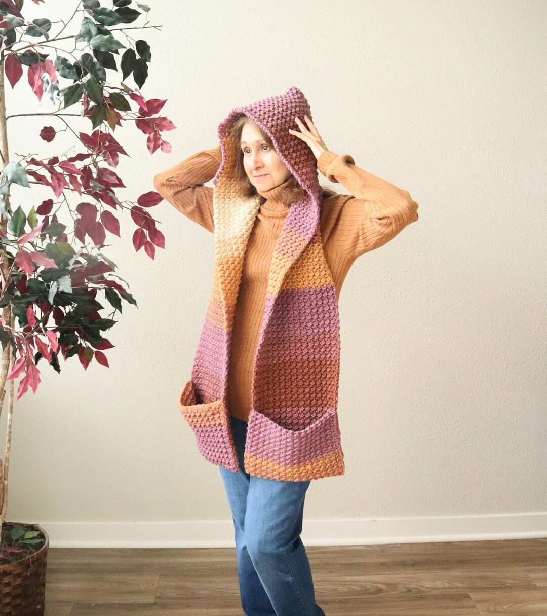 Crochet Hooded Pocket Scarf PATTERN. Crochet Scarf With HOOD. Crochet ...