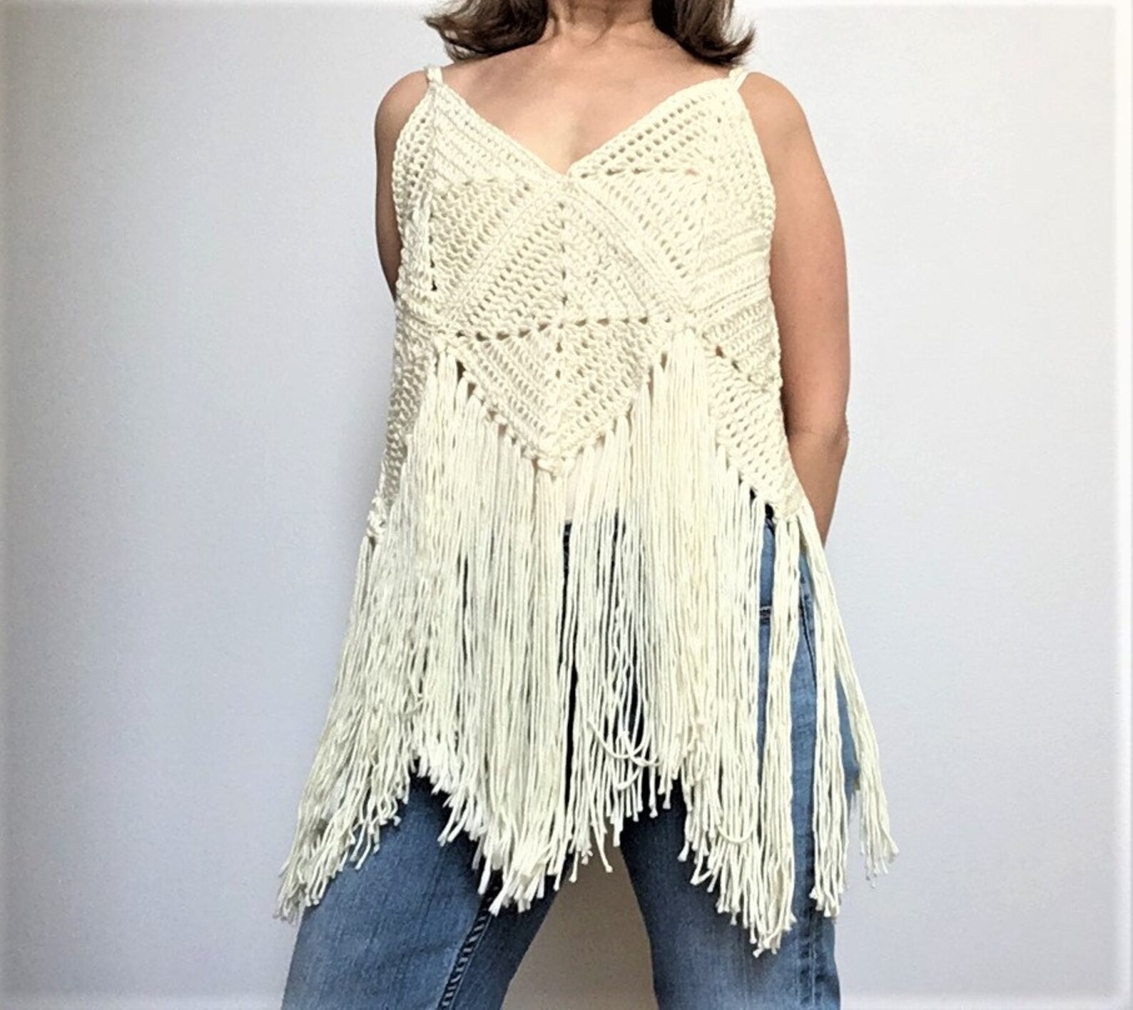 Crochet PDF PATTERN Boho Fringe Vintage Vest. Festival Top. Fast Easy ...