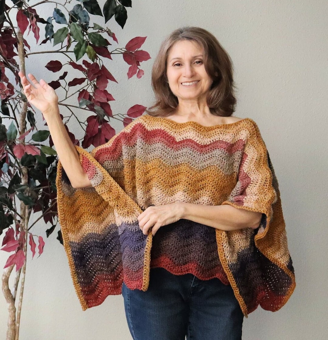 Crochet Ripple Stitch PONCHO PATTERN. Open Sides, Easy to Make, Easy to ...