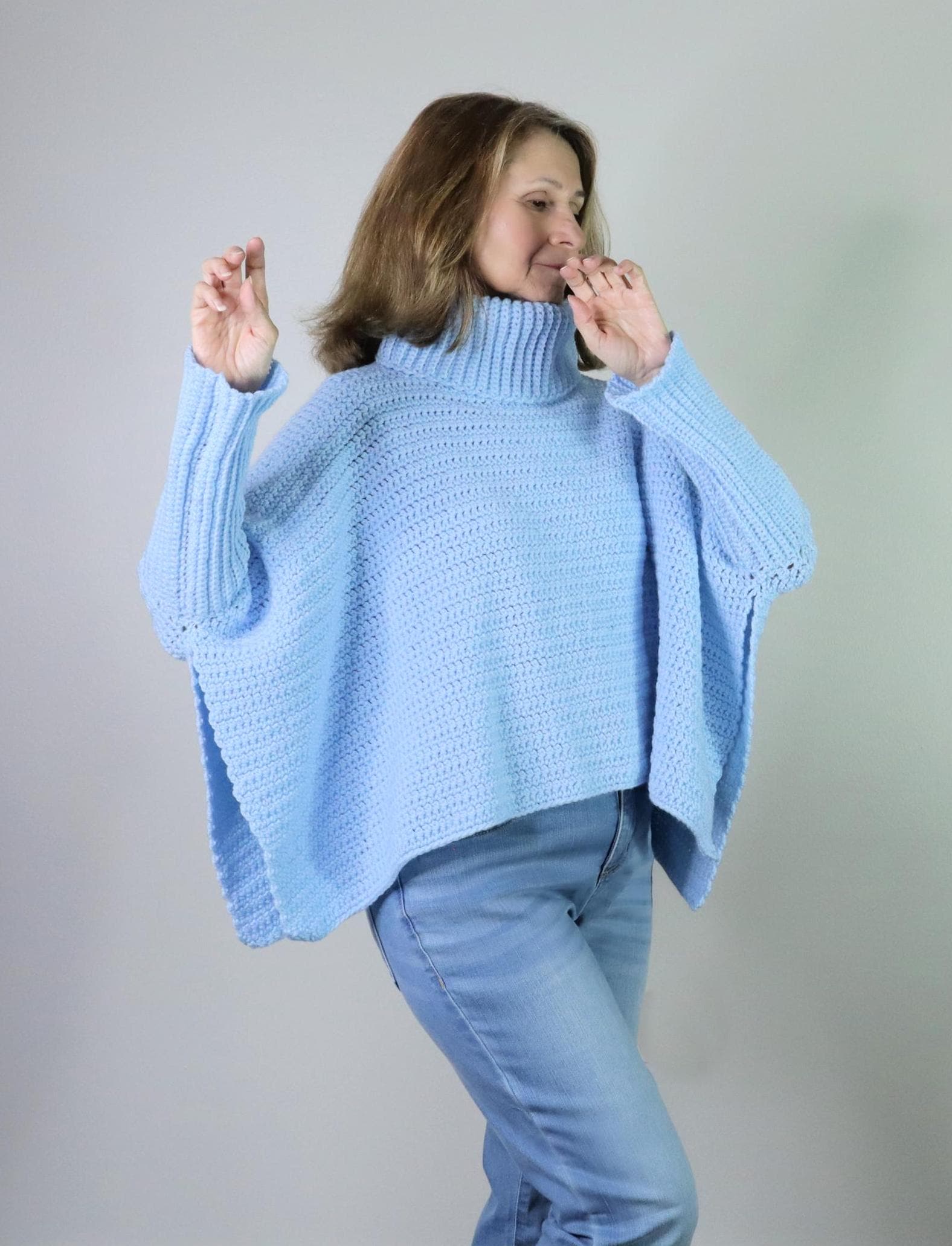 Crochet Poncho PATTERN. Sleeves & Turtleneck. Lightweight. Open Sides ...