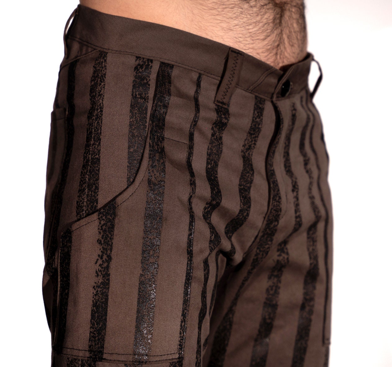 Gypsy Pants Men's Pants Striped Steampunk Brown Grey-brown Pants Men ...