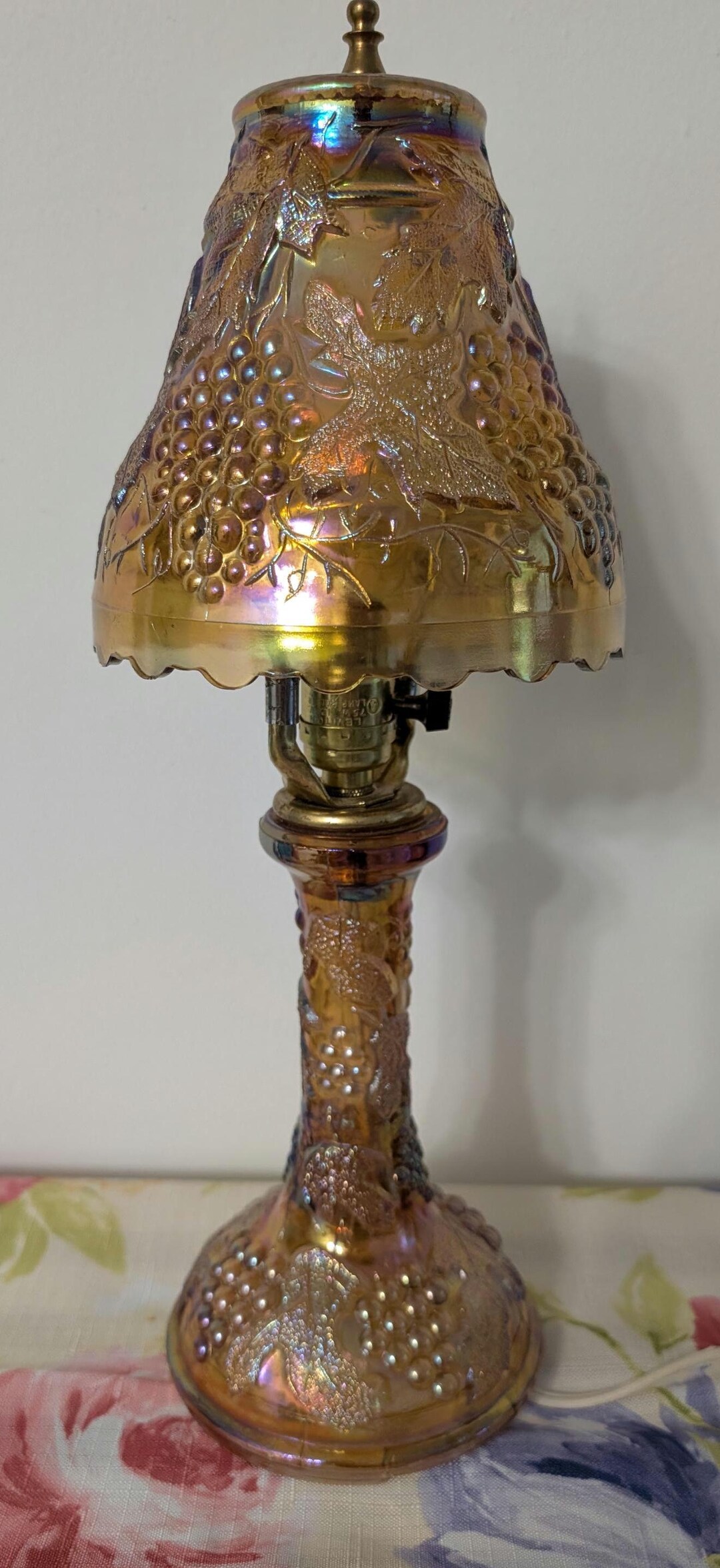 Wetzel Amber Carnival Glass Grape and Cable Electric Candlestick Lamp ...