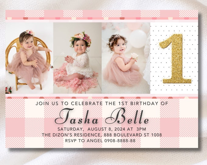 Girl 1st Birthday Invitation Template: Minimal Pink Design (editable ...