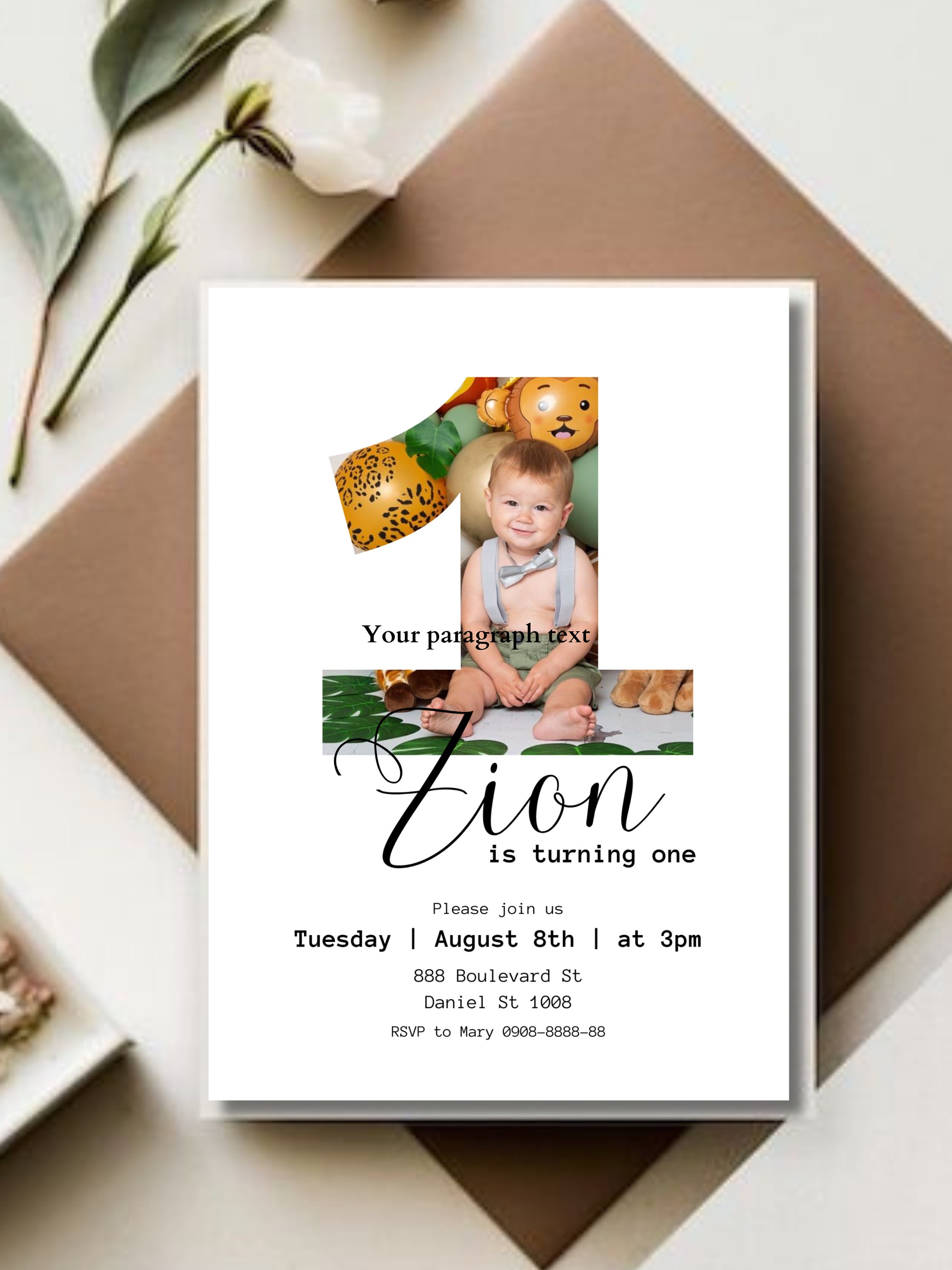 1st Birthday Invitation Boy, Minimal 1st Birthday Invitation Template ...