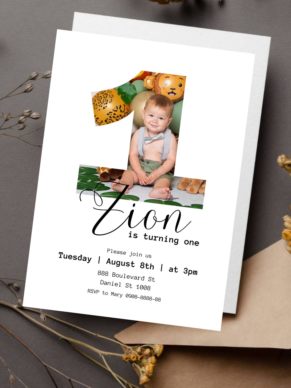 1st Birthday Invitation Boy, Minimal 1st Birthday Invitation Template ...