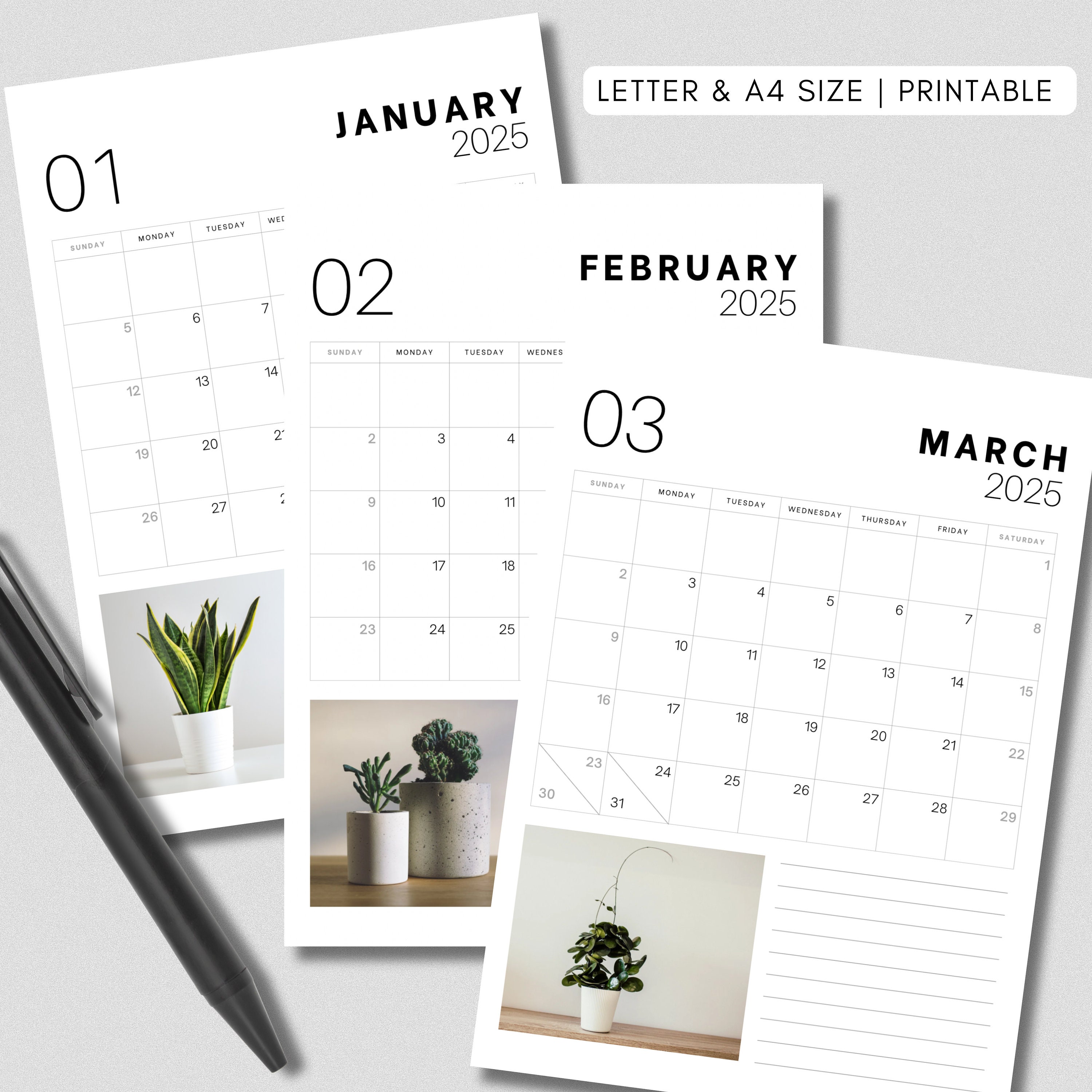 2025 Minimalist Calendar With Notes Printable Instant Download Year ...