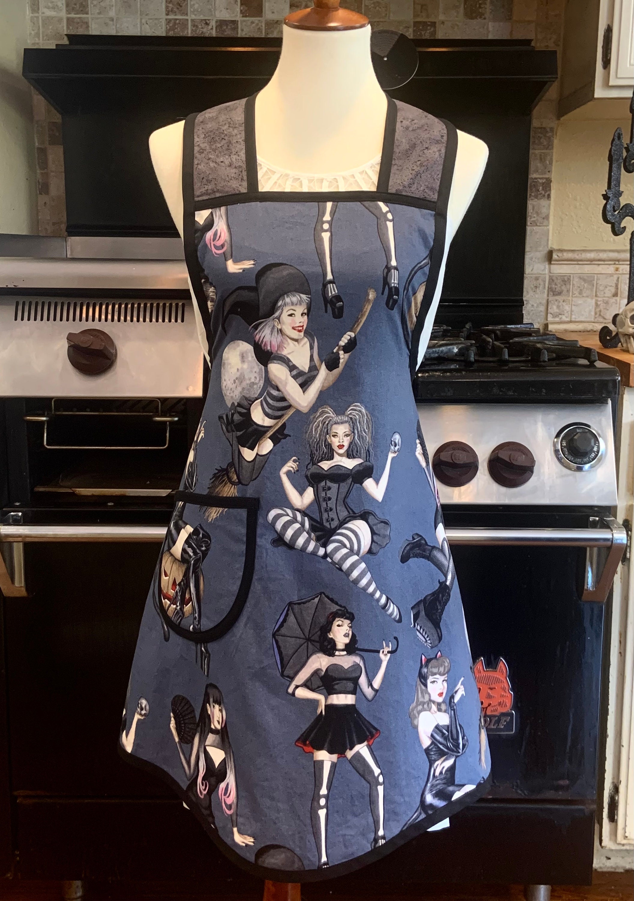 Goth Pinups and Witches Alexander Henry Vintage Style Apron - Etsy