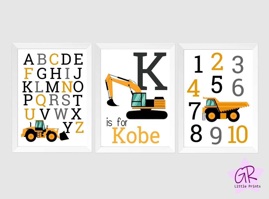 Construction Truck Alphabet Numbers 3 Print Set With Custom - Etsy