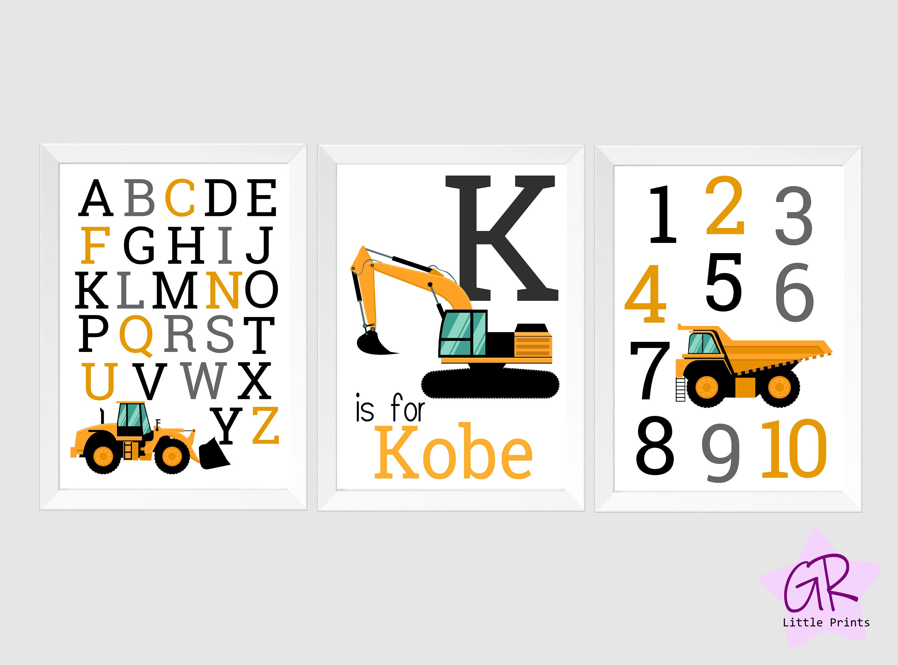 Construction Truck Alphabet Numbers 3 Print Set With Custom - Etsy