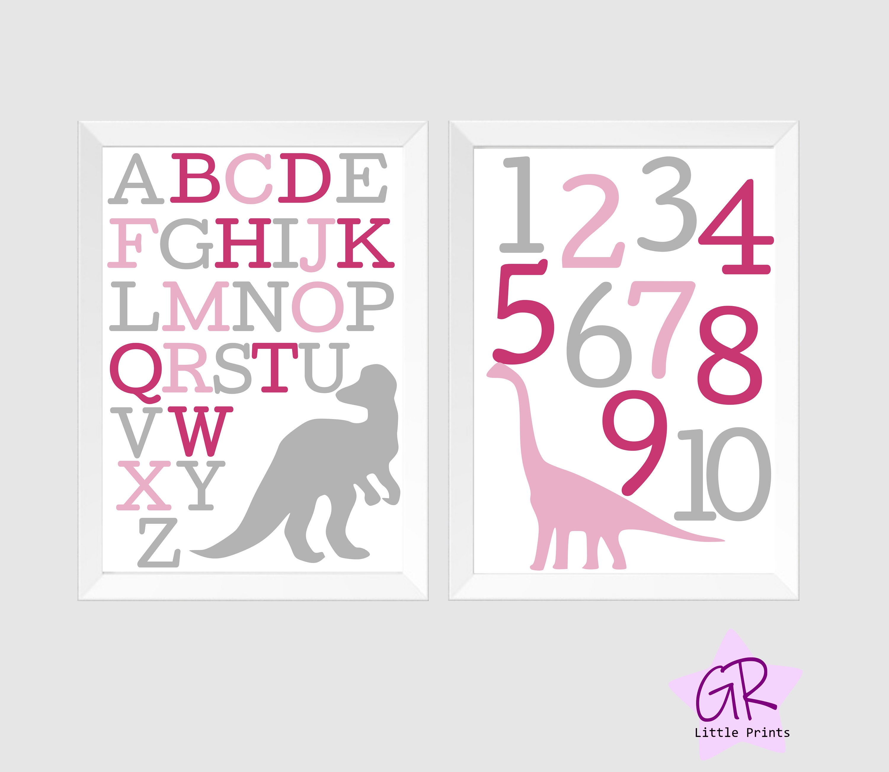 Prints Art & Collectibles Digital Prints ABC 123 purple dinosaur ...